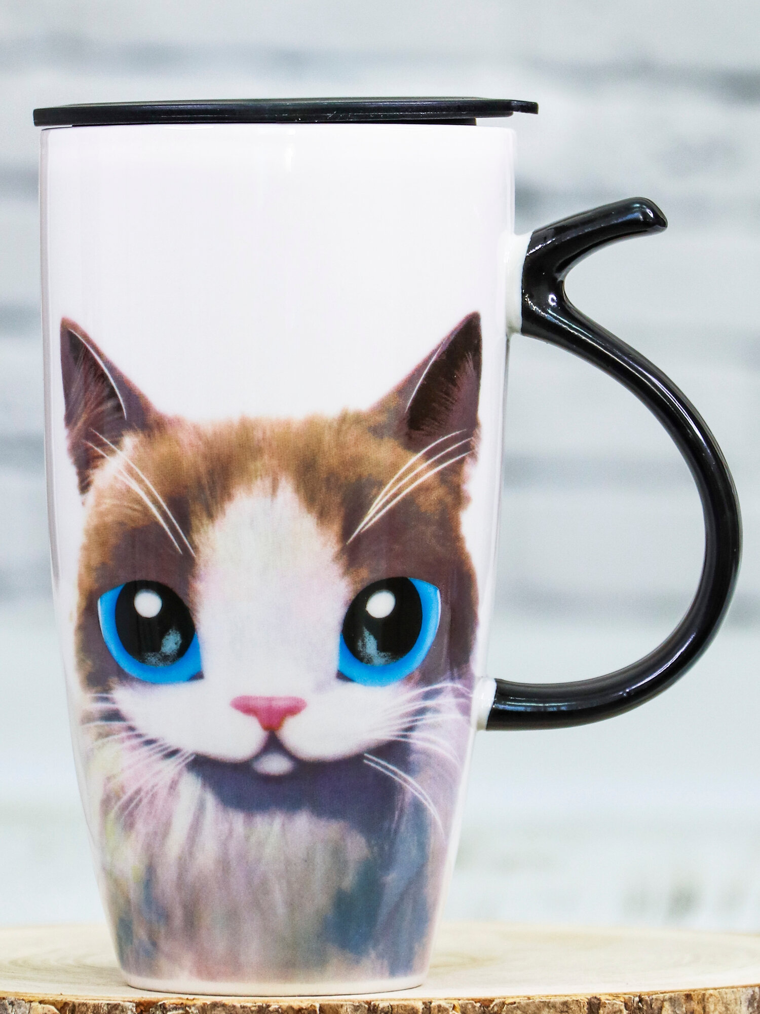 Кружка для чая с крышкой "Котик милаш" 560 мл Эврика (N 4) белая, большая, женская, детская, подарочная на новый год