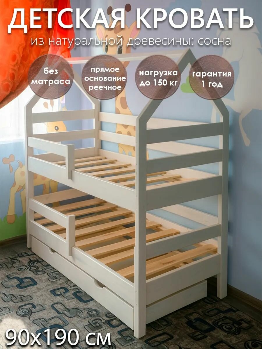 Детская двухъярусная кровать-домик Виола 90x190