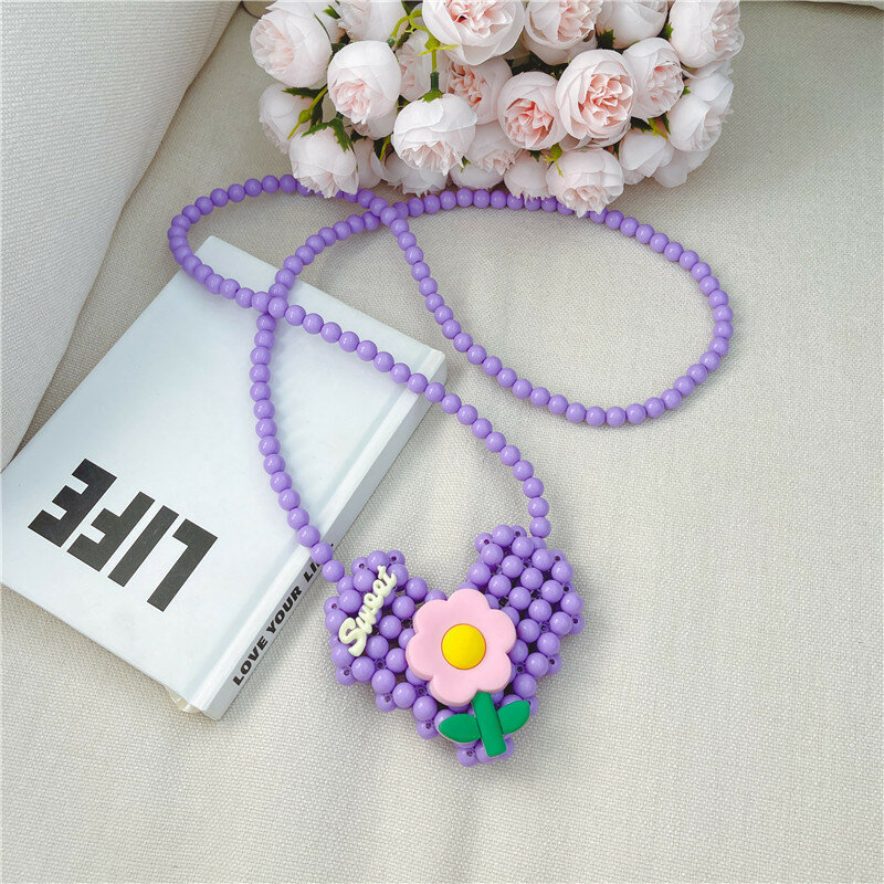 Очаровательная мини-сумочка в форме сердца с перламутровой цепочкой для девочек, фиолетовая