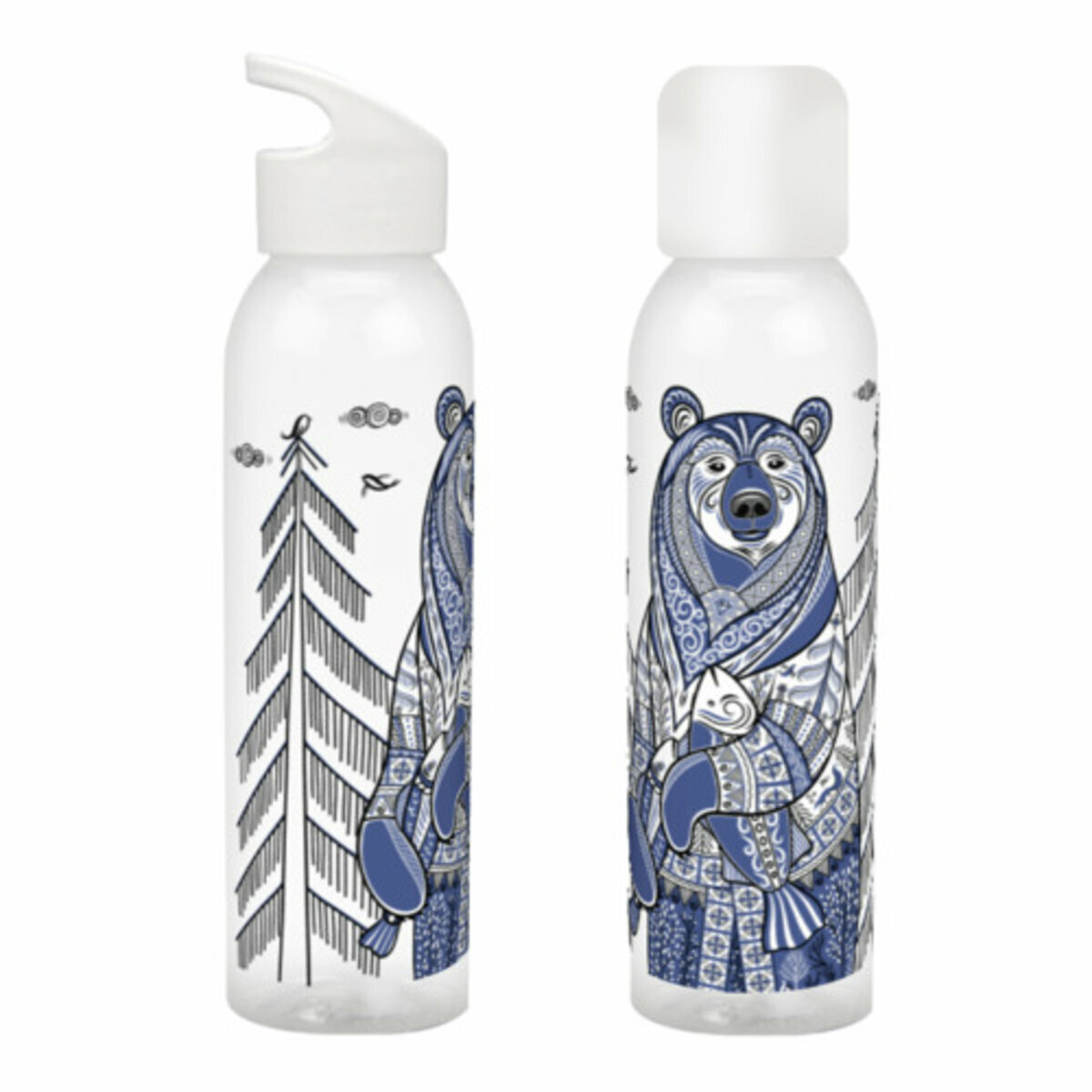 Бутылка для воды «Медведь с рыбой. Мезенские мотивы (т)» (белый)