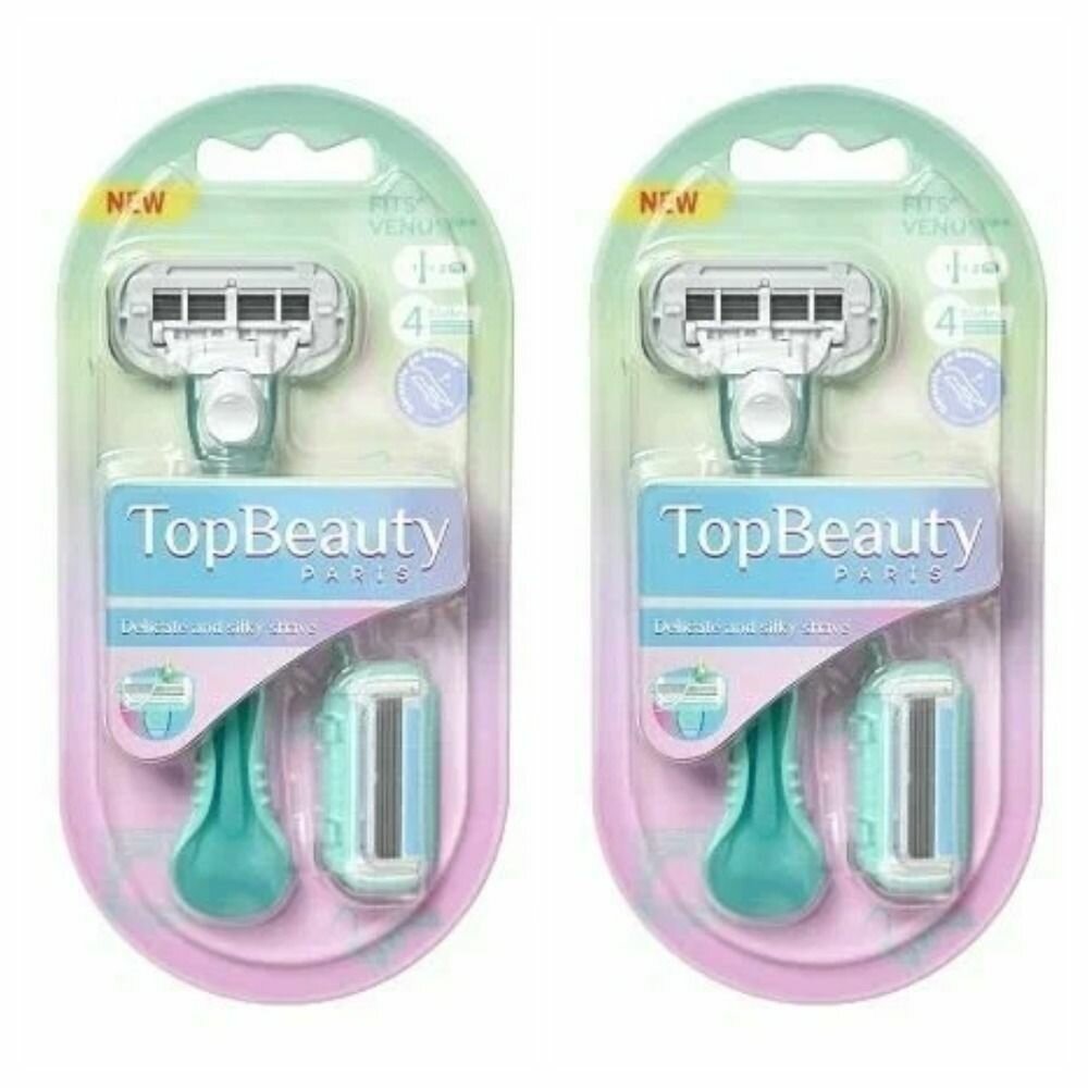 TopBeauty Женская бритва, Paris,1 станок, 2 кассеты, 4 лезвия, совместима с venus, 2 шт