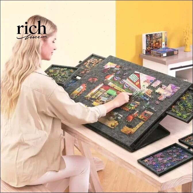 Коврик-стол для пазлов с ящиками, Стол коврик для сборки пазлов