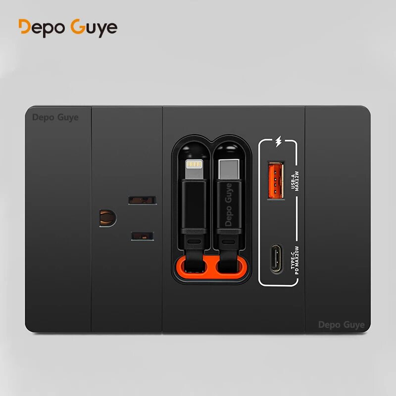 Розетка Depo Guye US Black AC с USB и Lightning