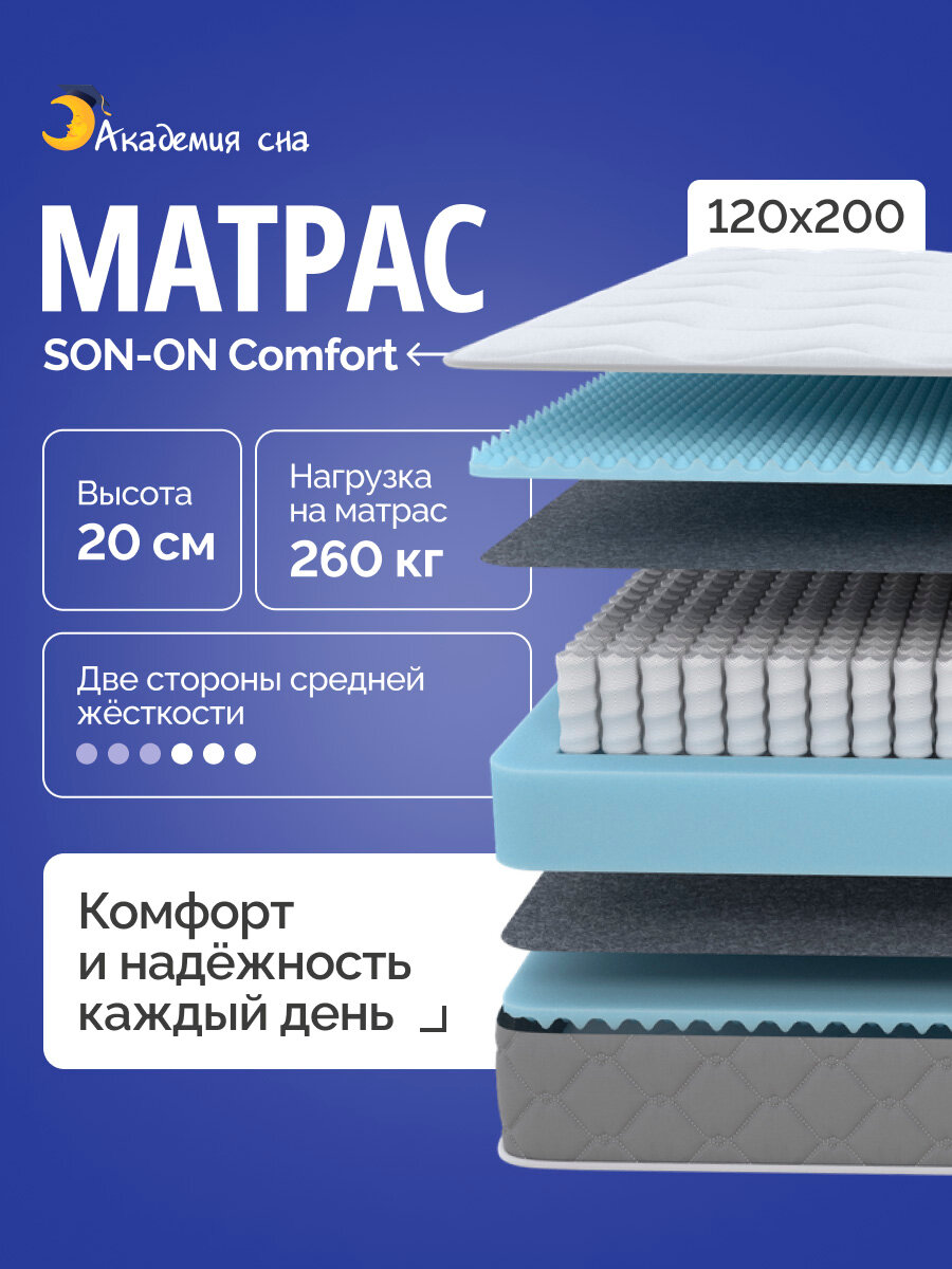 Матрас анатомический Академия сна SON-ON Comfort, Зональный пружинный блок 120x200 см