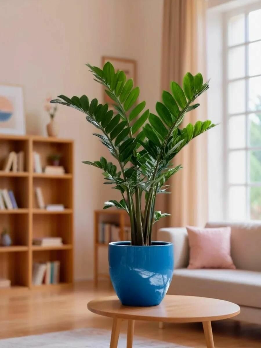 Замиокулькас GREEN TOWN, живые комнатные, в горшке, вариегатные, 43 см.