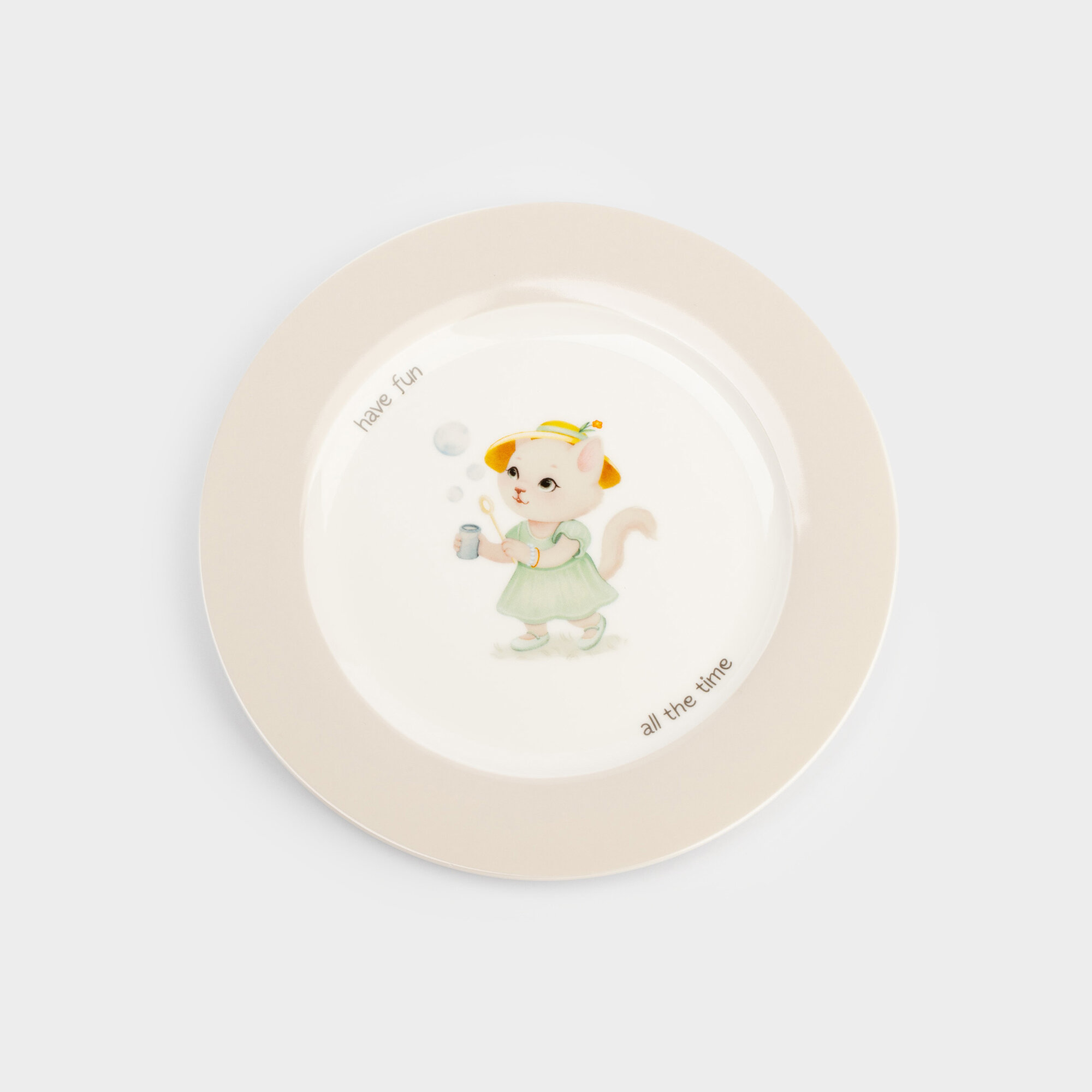 Тарелка закусочная, детская, 19 см, фарфор N, бело-бежевая, Кошка в шляпе, Ideas life