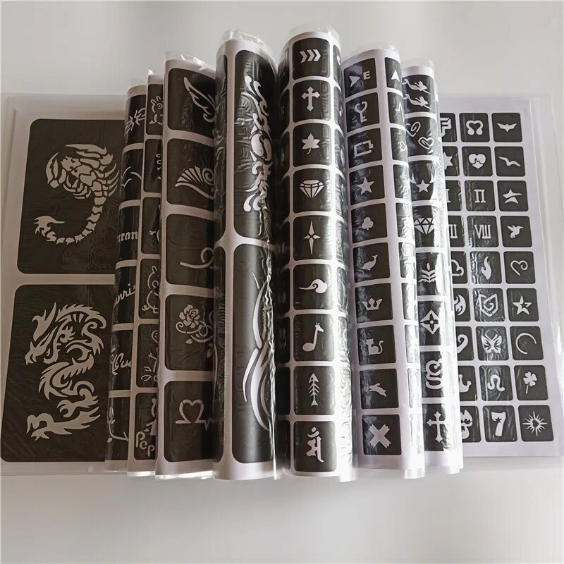 20 листов, 516 карт, Профессиональные Водонепроницаемые шаблоны для татуировки хной, временные искусственные татуировки, рисование пальцами