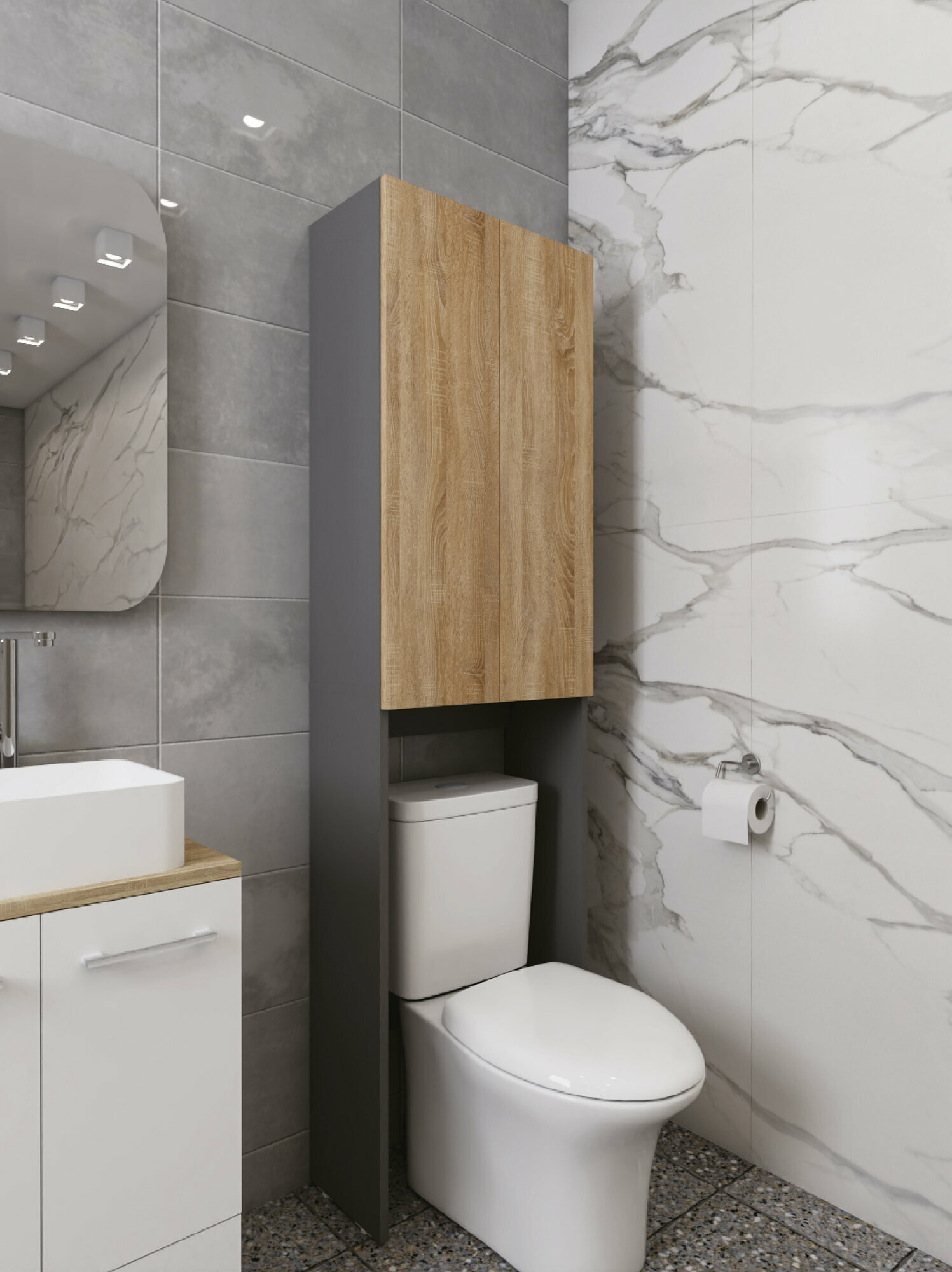 Шкаф-пенал над унитазом Графит-Дуб
