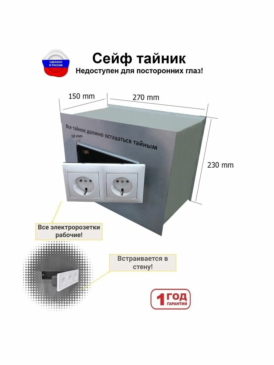 Скрытый сейф-тайник для денег и документов с блоком рабочих розеток Legrand. Встраиваемый в стену на глубину 15 см.