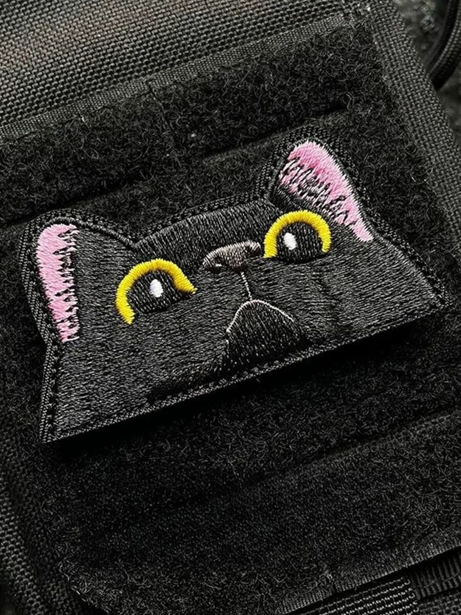 Шеврон на липучке, креативная нашивка с вышивкой "черный кот", персонализированная декоративная нашивка, значок, нарукавная повязка