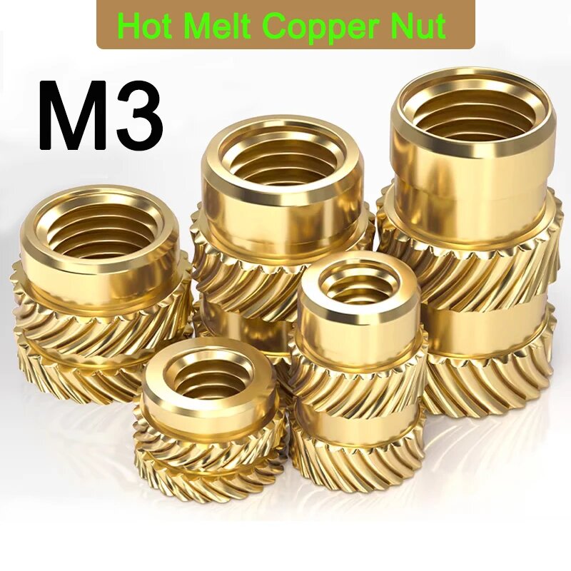 10 шт./100 шт. M3 латунные термоплавкие вставки, гайки, нагревательные формовочные резьбовые вставки, гайка SL-типа, двойная саржа, инъекционная латунная гайка с накаткой