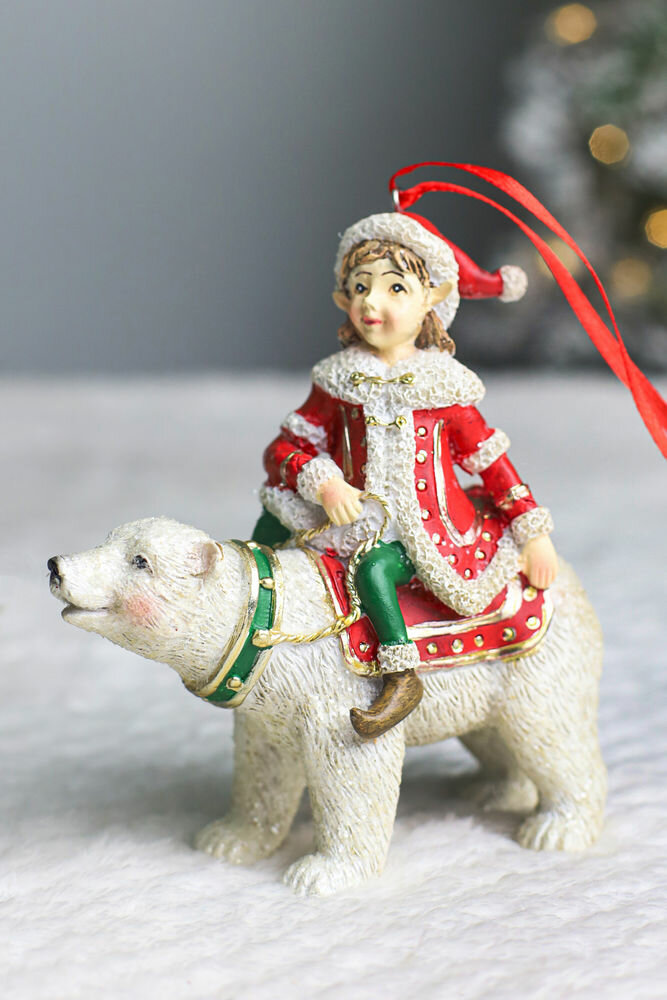 Ёлочная игрушка эльф И полярный медведь, полистоун, 12 см, Goodwill D43265-2