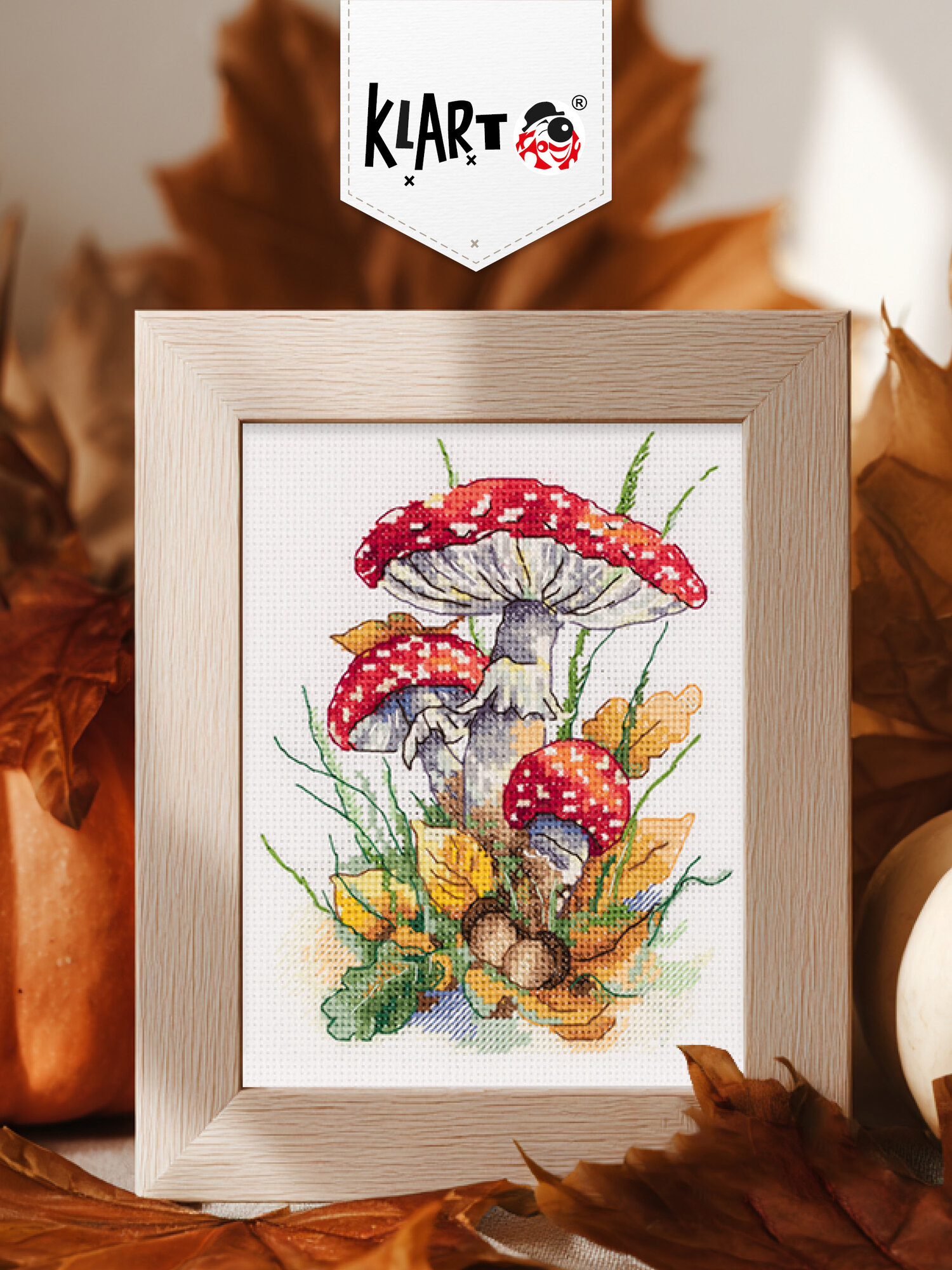 Набор для вышивания Klart 8-515 "Мухоморы" 14.5 х 17 см