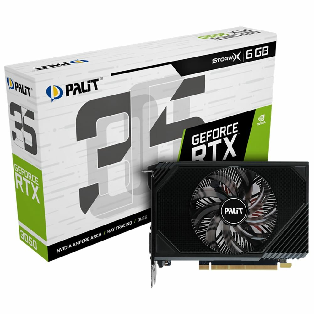 Видеокарта Palit RTX3050 STORMX 6GB GDDR6 96bit DVI DP HDMI 1FAN ITX RTL