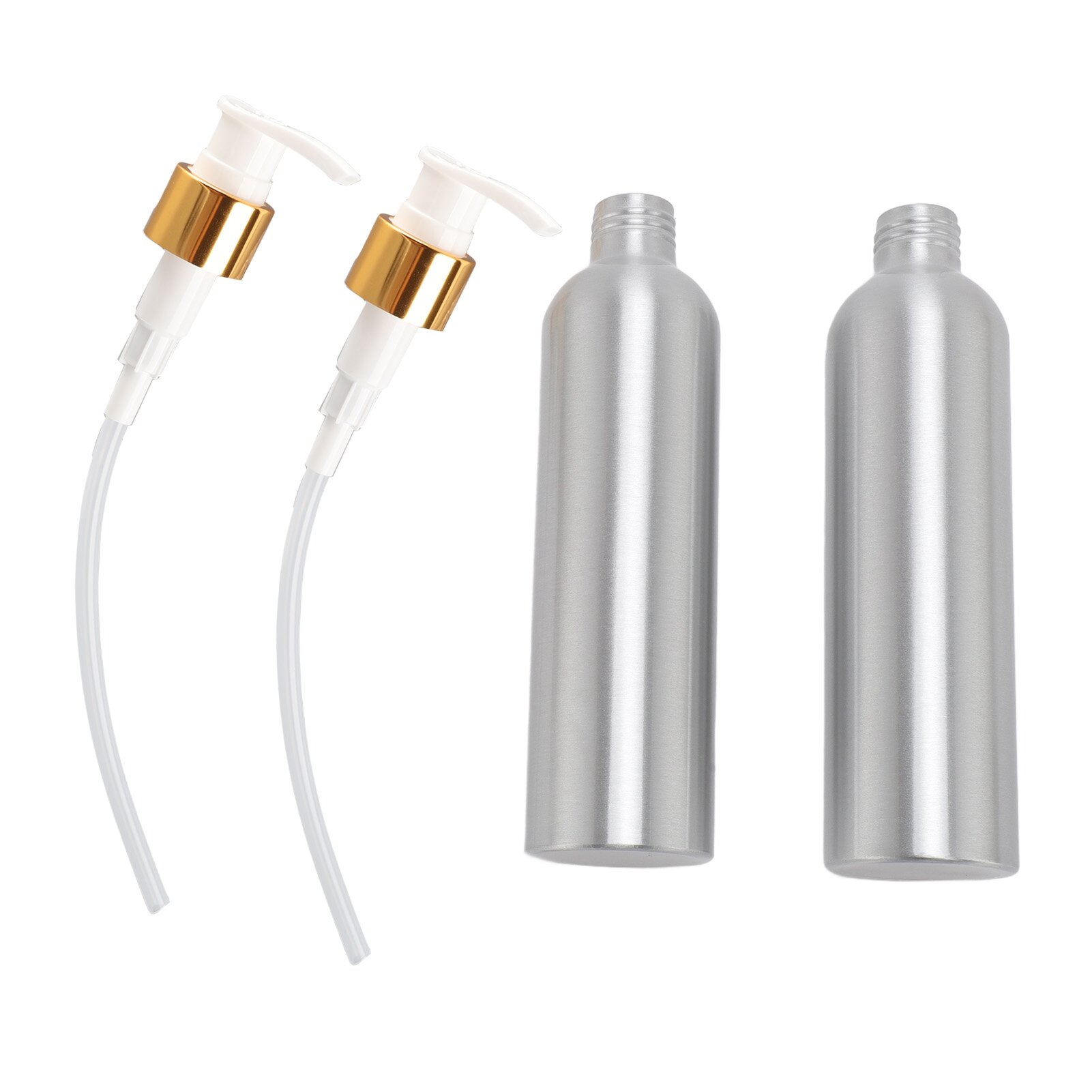 2 шт. алюминиевых флакона с помпой для лосьона, многоразовые дозаторы для косметических средств, шампуня, крема и эфирных масел.
