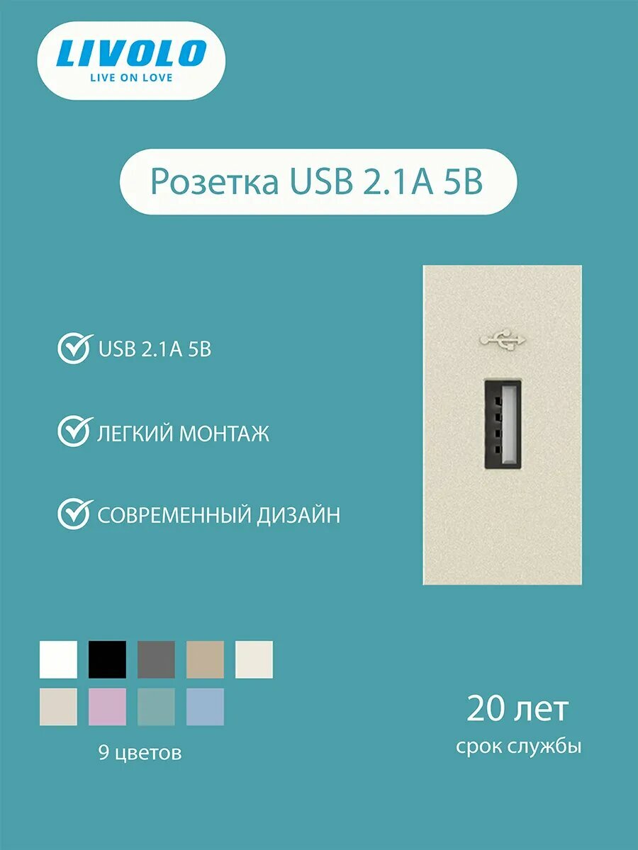 Розетка USB с блоком питания 2.1А 5В