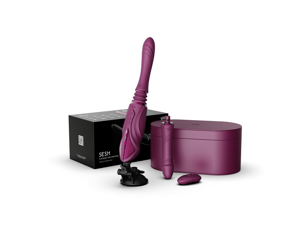 Компактная секс-машина с функцией нагрева, двумя насадками и присоской SESH, фиолетовая