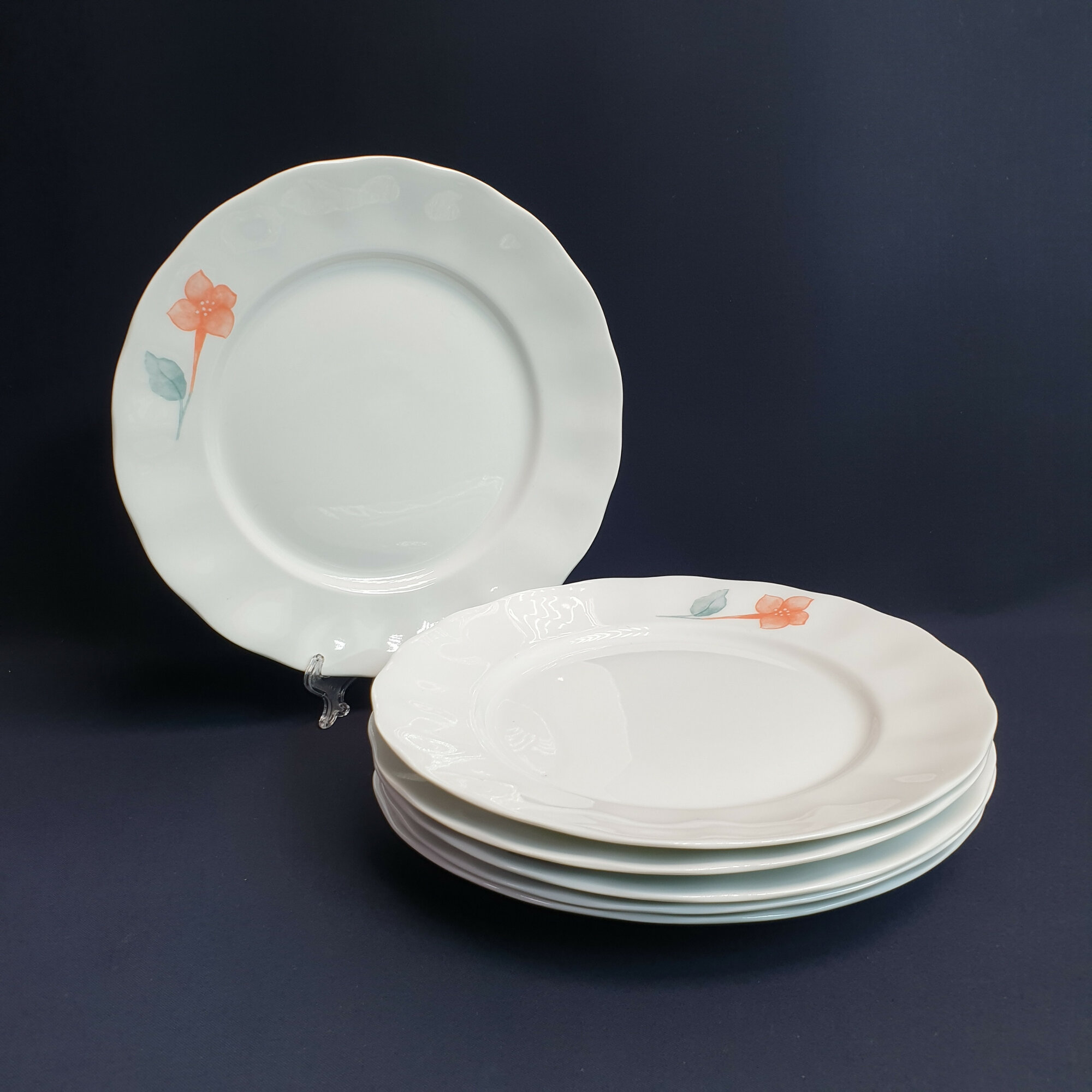 Набор из 6 столовых тарелок Karolina, фарфор деколь 26 см, винтаж Польша