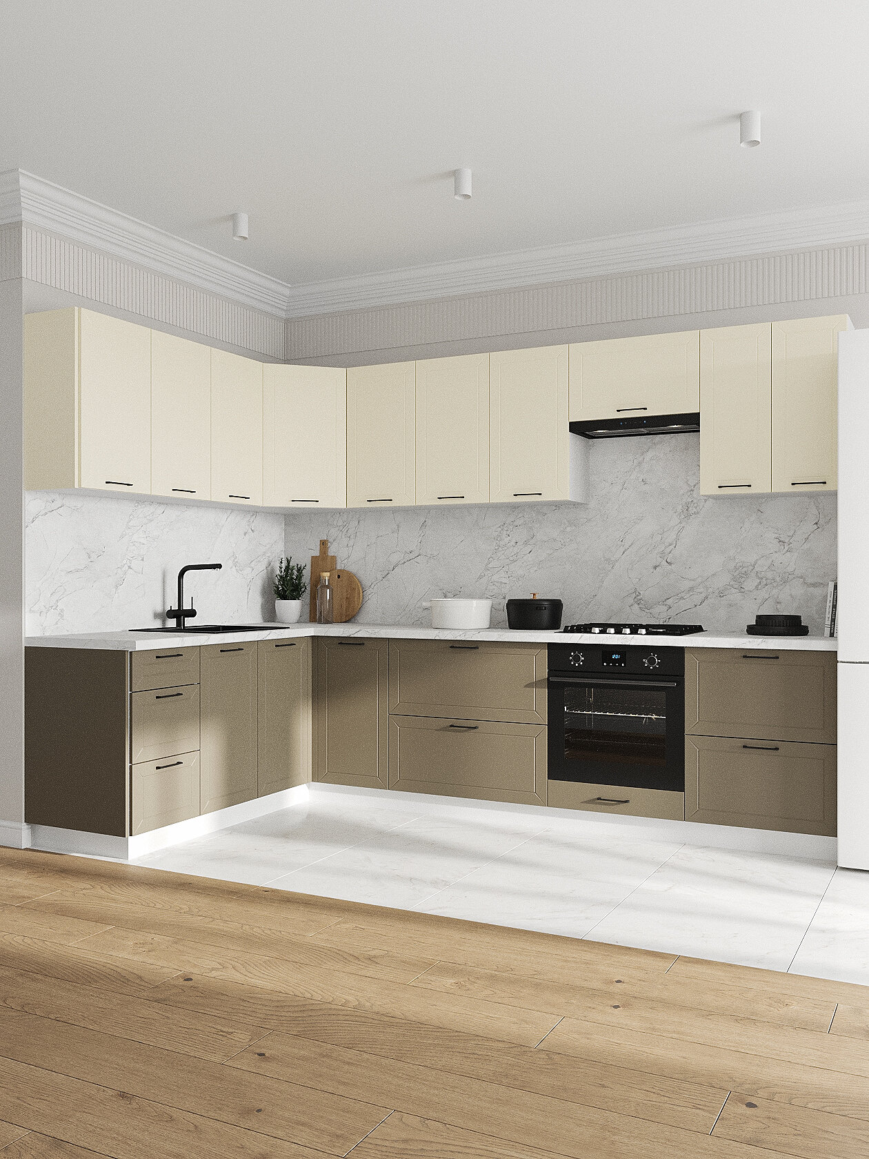 Кухонный гарнитур Сектор 3х1.8 м, мебель для дома и кухни, Белый / Магнолия / Базальт