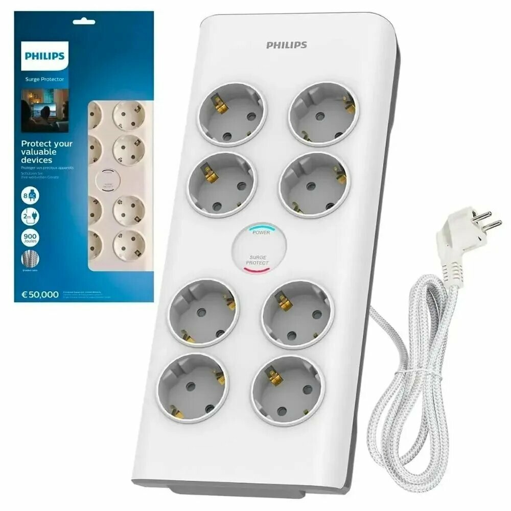 Philips SPN7080WA/62 розетка с защитой от перенапряжения, 900 джоулей