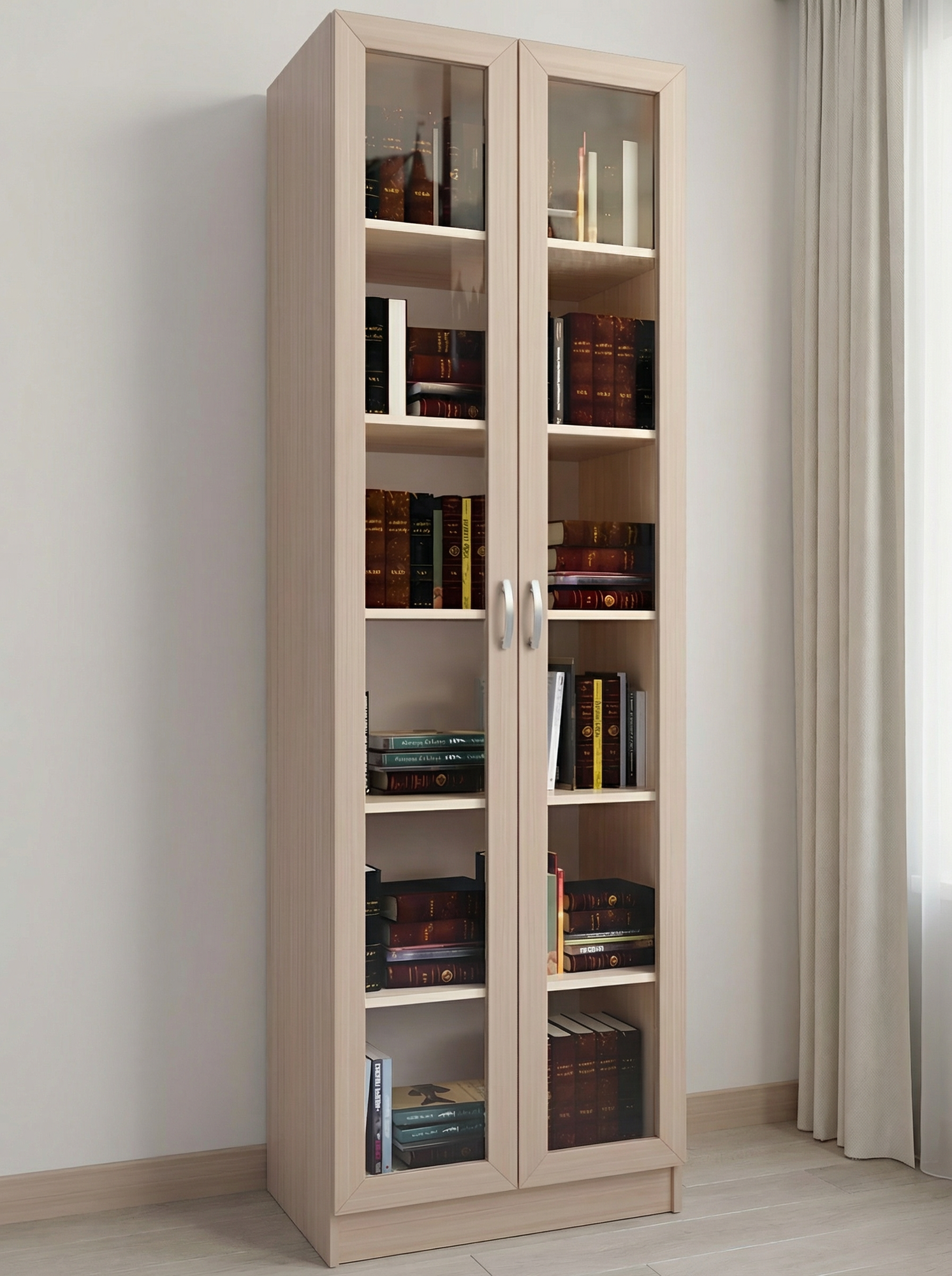 Шкаф книжный двухстворчатый Вита 2-1 с 6 полками, ШхГхВ: 68х38х210 см, дуб молочный