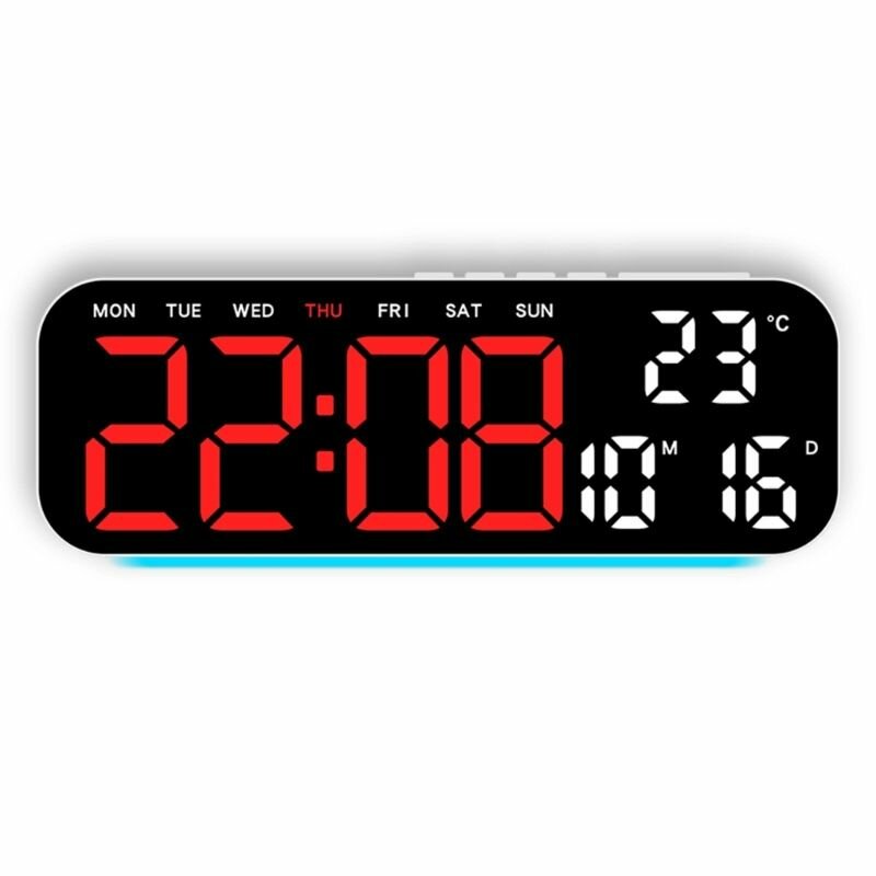Многофункциональные настольные часы для отеля, атмосферная подсветка, будильник, ночник с изменением цвета RGB, часы-белый корпус, красная подсветка