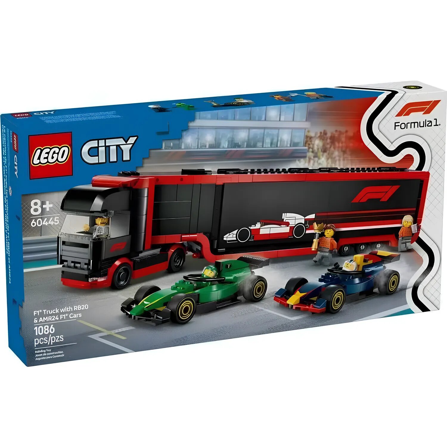 Конструктор LEGO City 60445 Формула-1: Грузовик F1 с автомобилями RB20 и AMR24, 1086 дет.