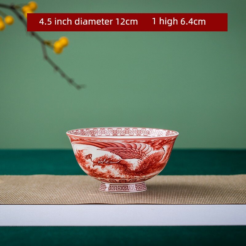 Чаша из красного костяного фарфора с глазурью, высокая чаша из Цзиндэчжэня, китайская рисовая чаша, керамическая чаша с