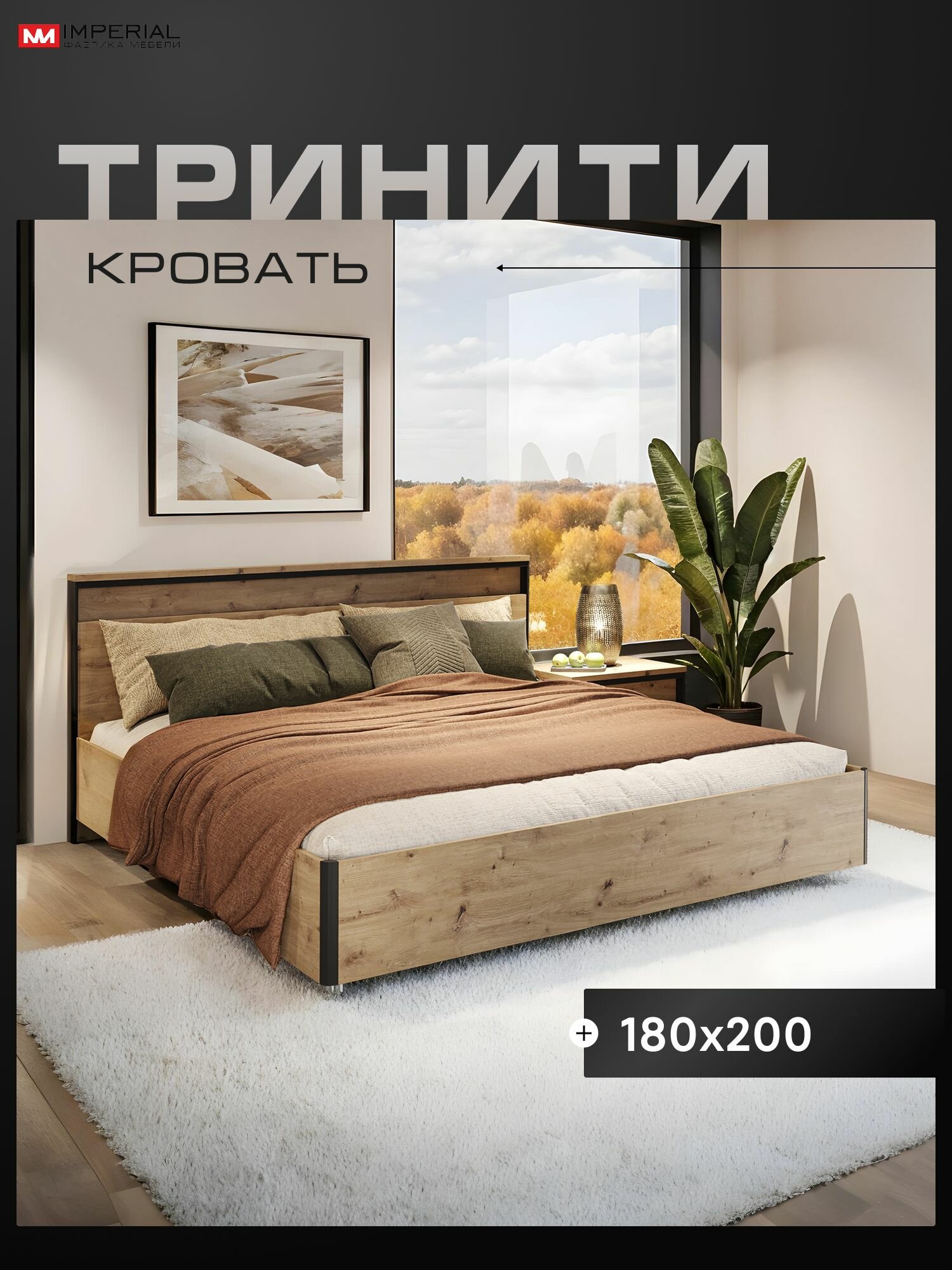 Кровать двухспальная 180х200 без основания Тринити