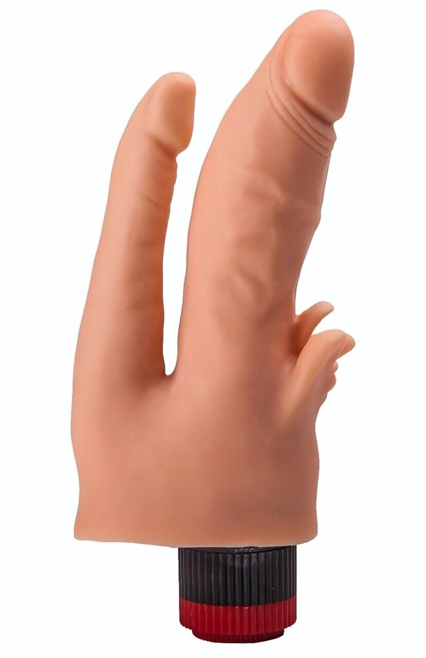 Двойной анально-вагинальный гелевый вибратор 17 см, телесный цвет, мультискоростной для интимных стимулов