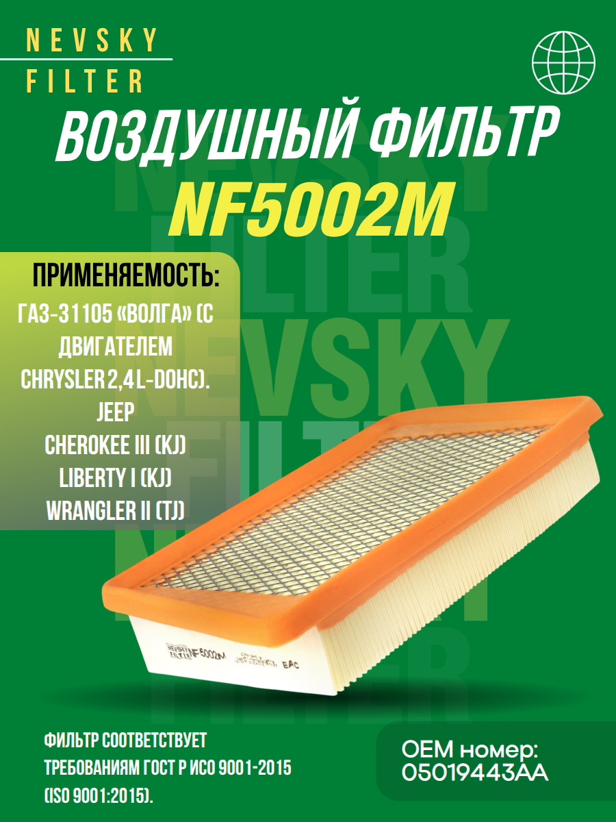 NF5002M Фильтр воздушный CHRYSLER Jeep Wrangler Liberty ГАЗ Волга 3102 31105 311055