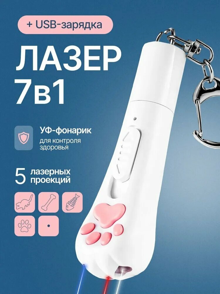 Лазерная указка Лапка 7 в 1 для кошек и собак с USB зарядкой