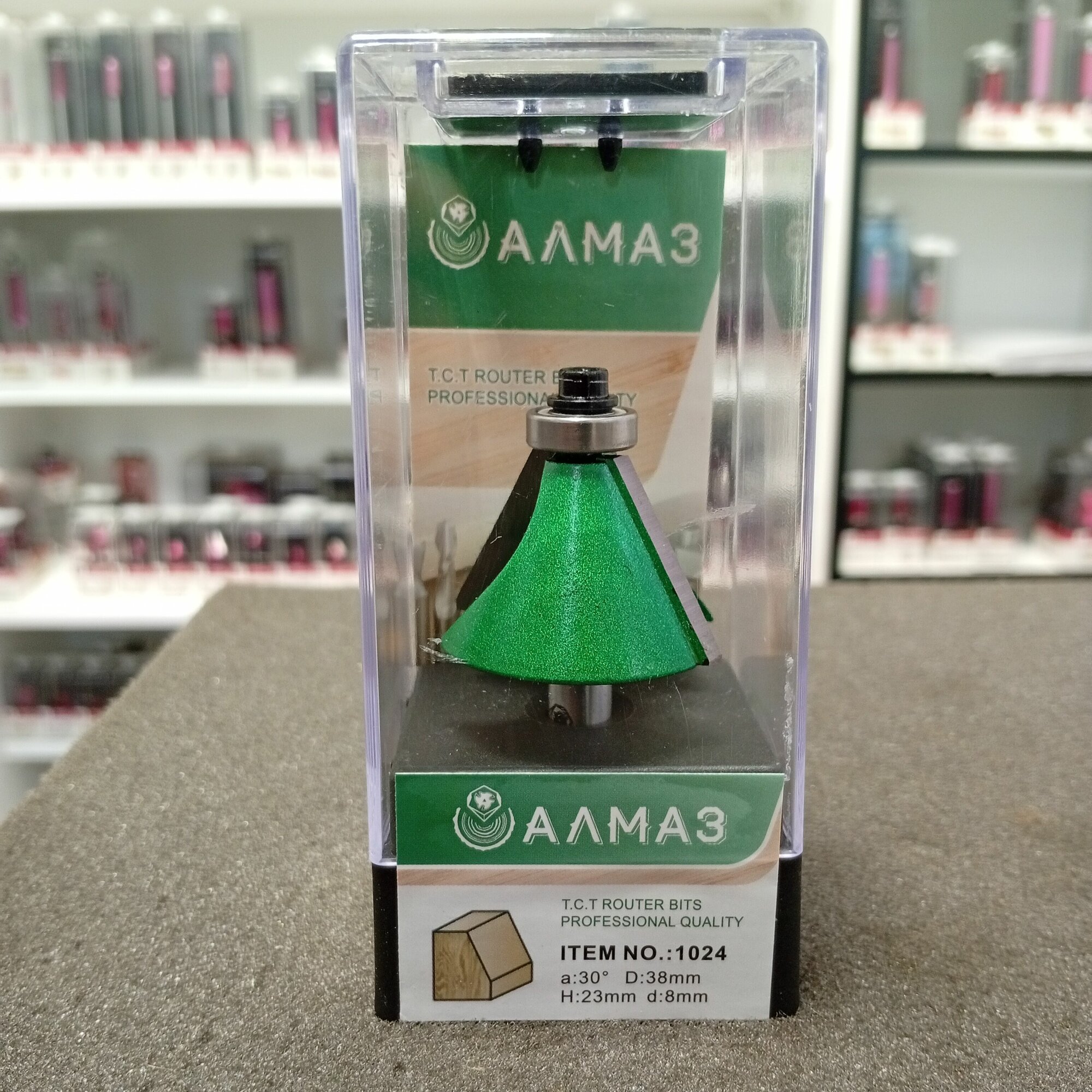 Фреза конусная с подшипником Угол 30 алмаз 1024 D:38mm I:23 mm d:8mm Угол 30 градусов