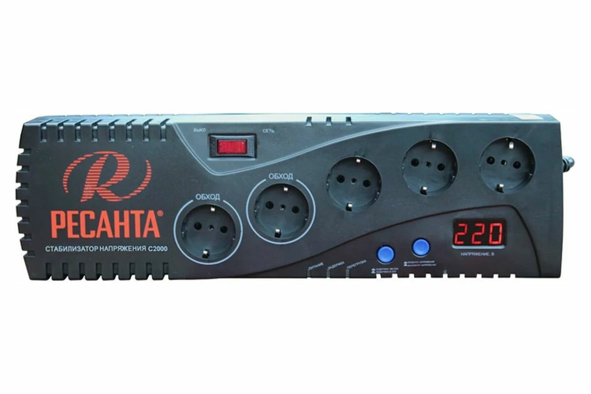 Стабилизатор РЕСАНТА C 2000, 2000ВА, КПД 97%, релейный, вход 140-260 В, цифровой дисплей, принудительное охлаждение