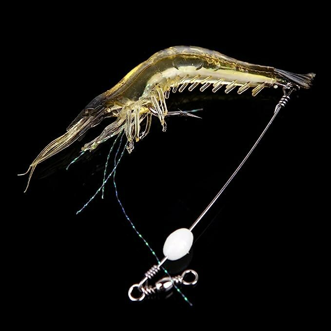 Приманка для рыбалки искусственная бионическая креветка мягкая с крючком нектилюсцентная светящаяся бусинка черная 18см 8г tackle fishing soft bait