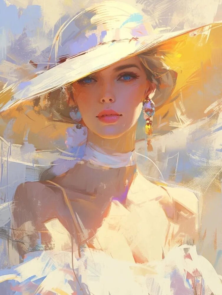 Алмазная Мозаика "Девушка В Шляпе" 40х50 См Алмазная Вышивка / Картина Стразами Подарков / Украшения