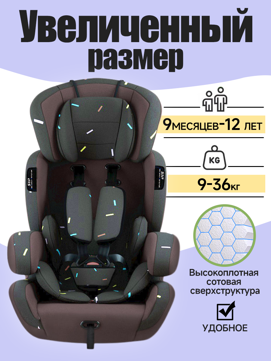 Автокресло детское, для детей 9 мес-12 лет, складное, цвет коричневый 9-36кг