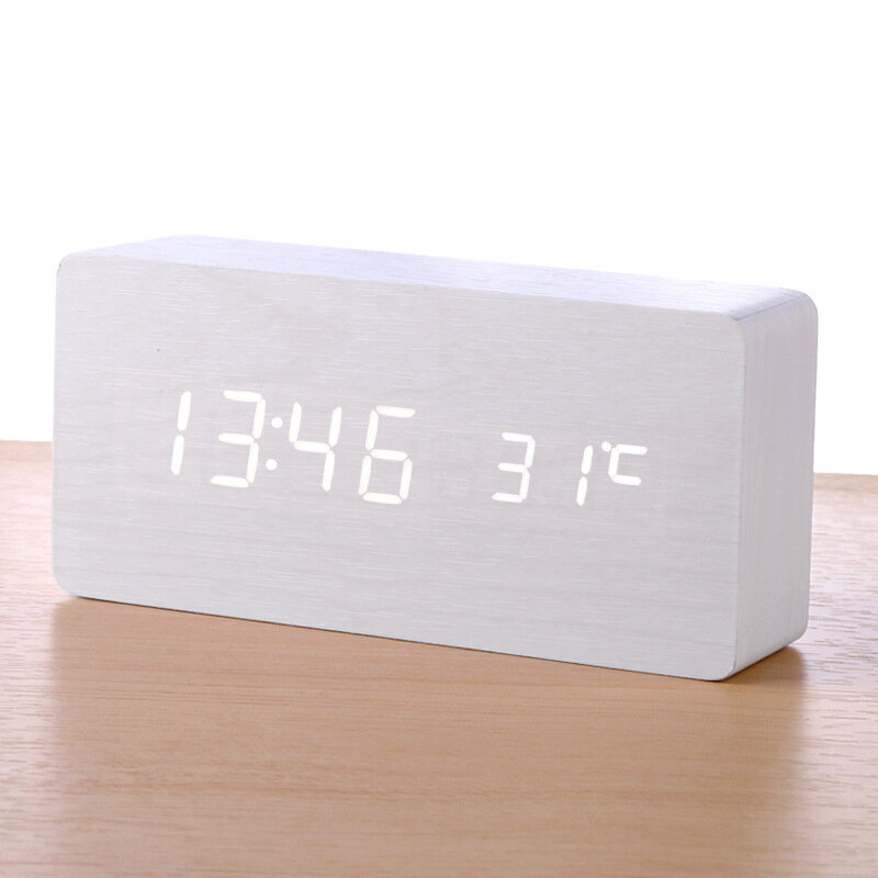 Будильник с LED цифровым дисплеем, деревянной текстурой, электронный бесшумный будильник, термометр, настольный орнамент, детский студенческий будильник, прикроватный будильник
