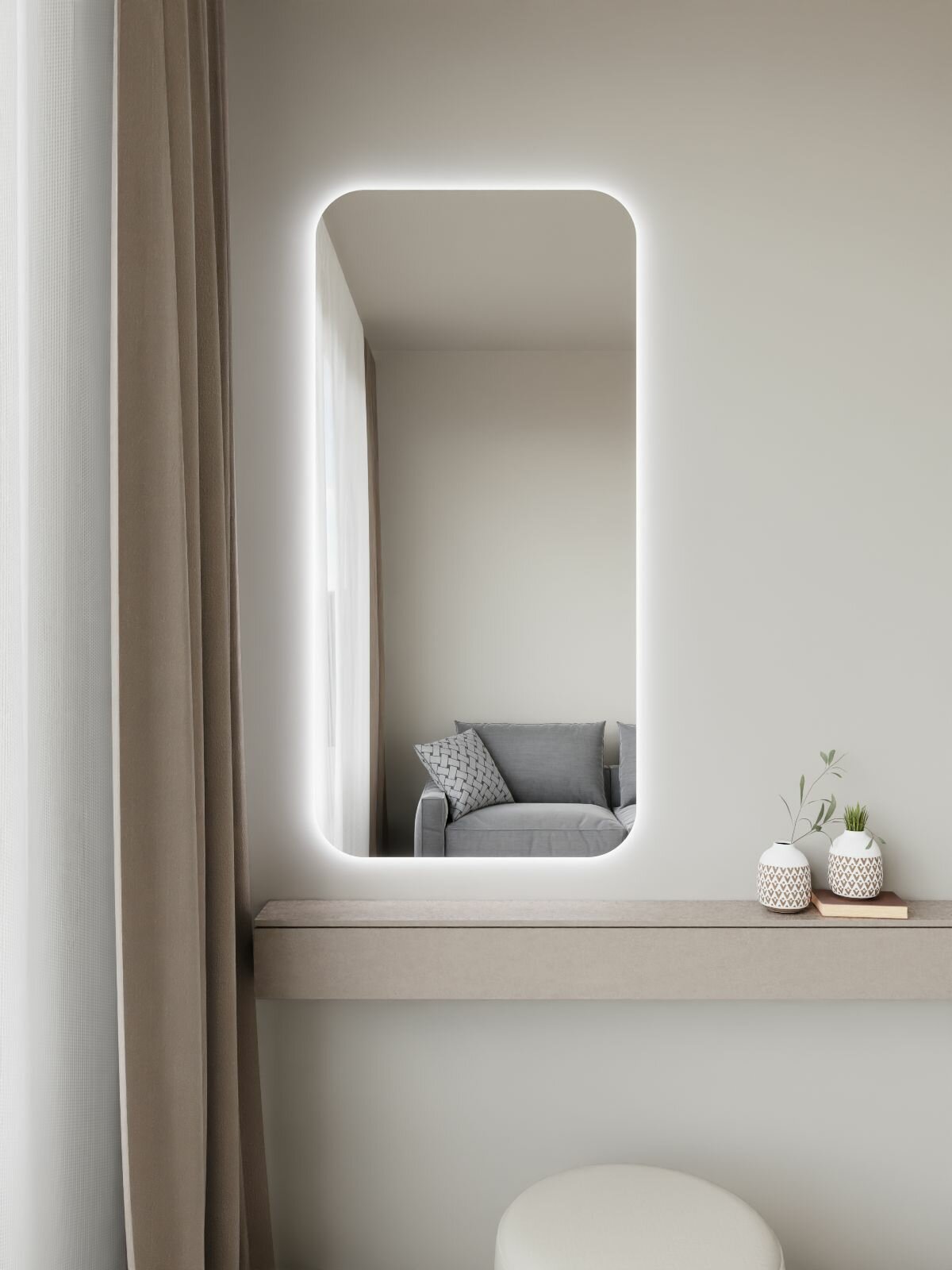 Зеркало настенное 140х70 см. мягкий квадрат BLX MIRROR с подсветкой холодный свет 6000К