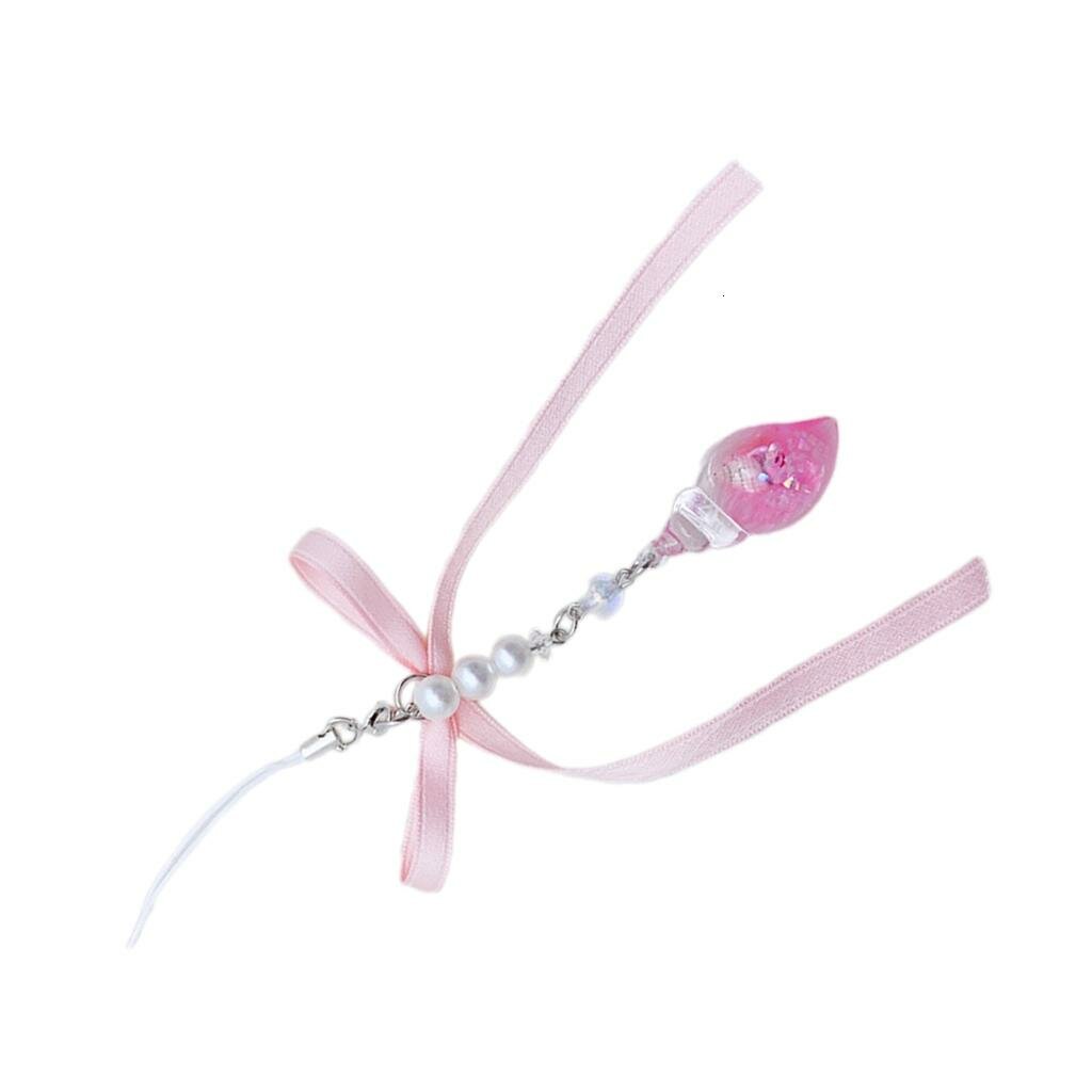 Брелок, Нежный бант из ленты, жемчужная нить, жемчужный винтик, цепочка для чехла для мобильного телефона, подвесная цепочка-розовый