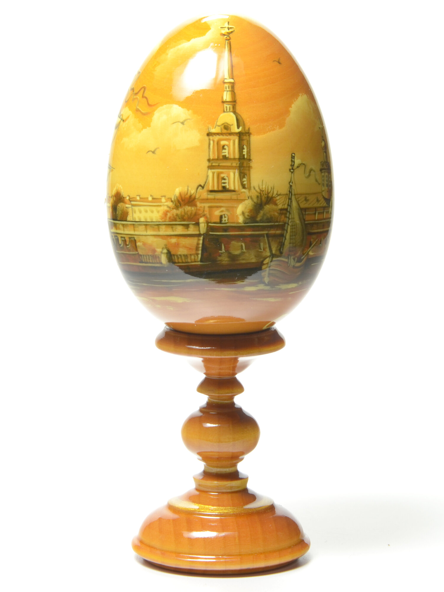 Яйцо "Виды Санкт-Петербурга", круговое, авторская роспись, на подставке, высота 18 см