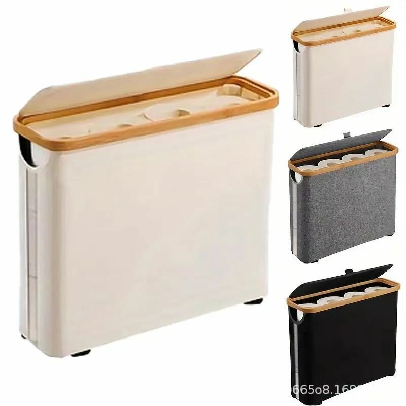 Оптовая настраиваемая коробка для хранения туалетной бумаги из бамбука с прозрачными боковыми полосами, коробка для хранения рулонной бумаги