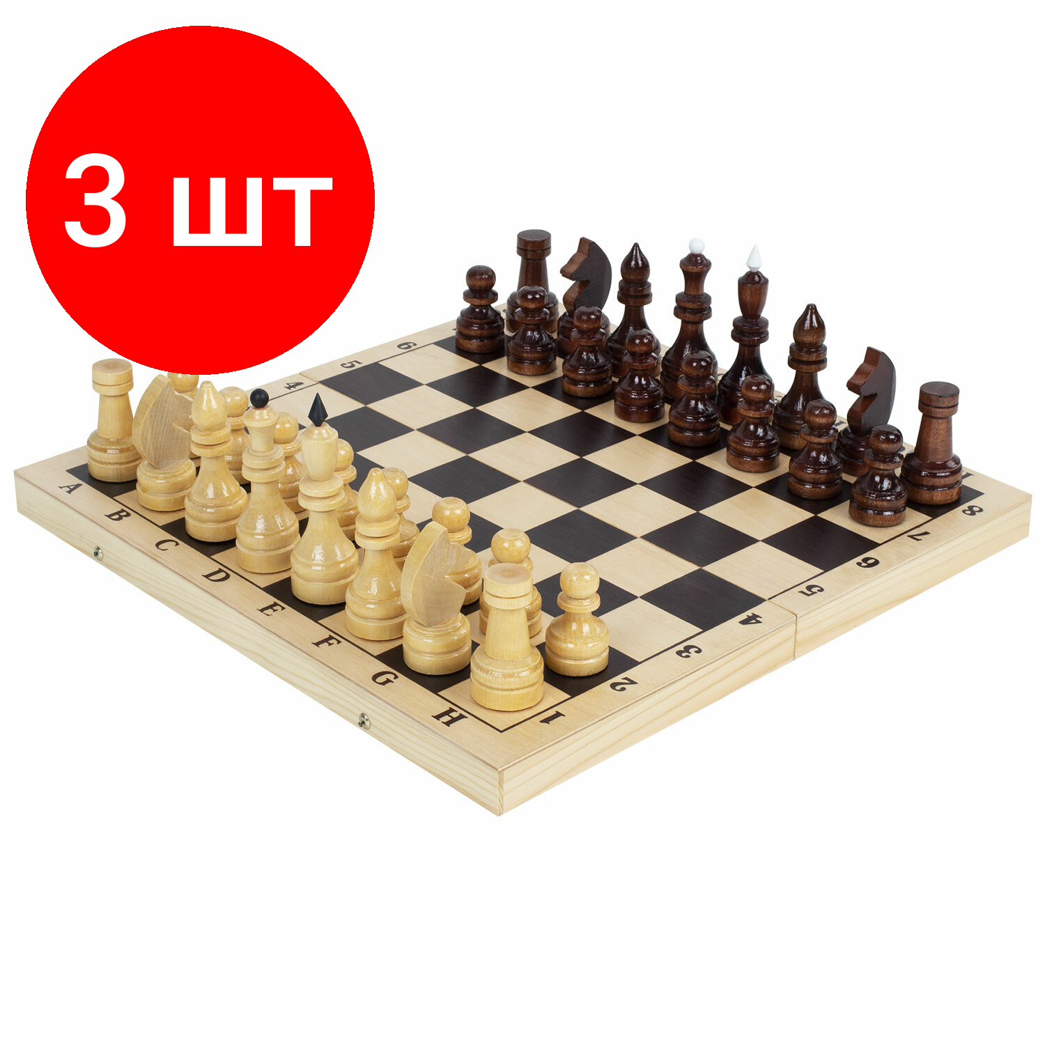 Комплект 3 шт, Шахматы турнирные, деревянные, лакированные, глянцевые, доска 40*40 см, золотая сказк, 665363