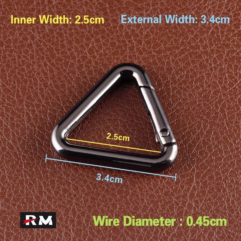 Треугольный карабин для сумки, Треугольная пружинная пряжка, Материал цинкового сплава, Внутренний диаметр 2,5 см, черный, 2 шт