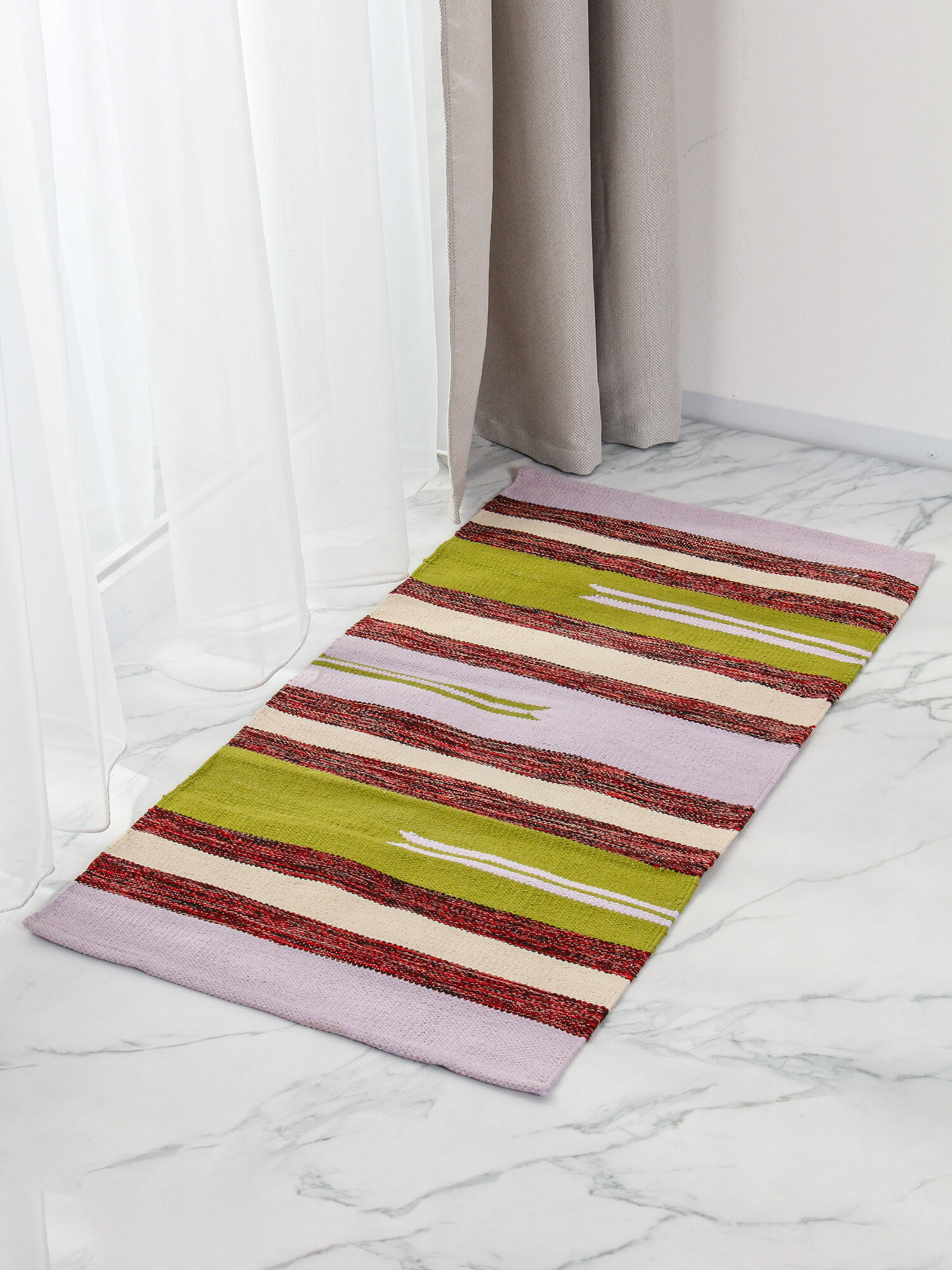 Хлопковый коврик Sindbad 55х100 см, прямоугольный интерьерный ковер ручного плетения, разноцветный, Индия, 6080.