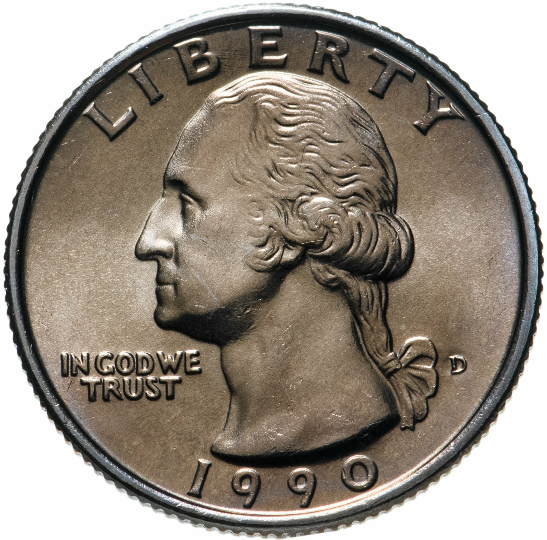 США 25 центов квотер, 1/4 доллара, quarter dollar 1990 D "Washington Quarter" наборная, Медь, в сохранности UNC