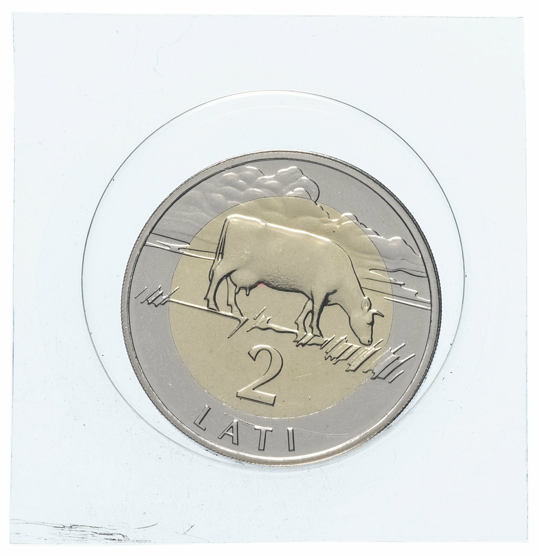 Латвия 2 лата 2003 BU в запайке, Биметалл, в сохранности UNC