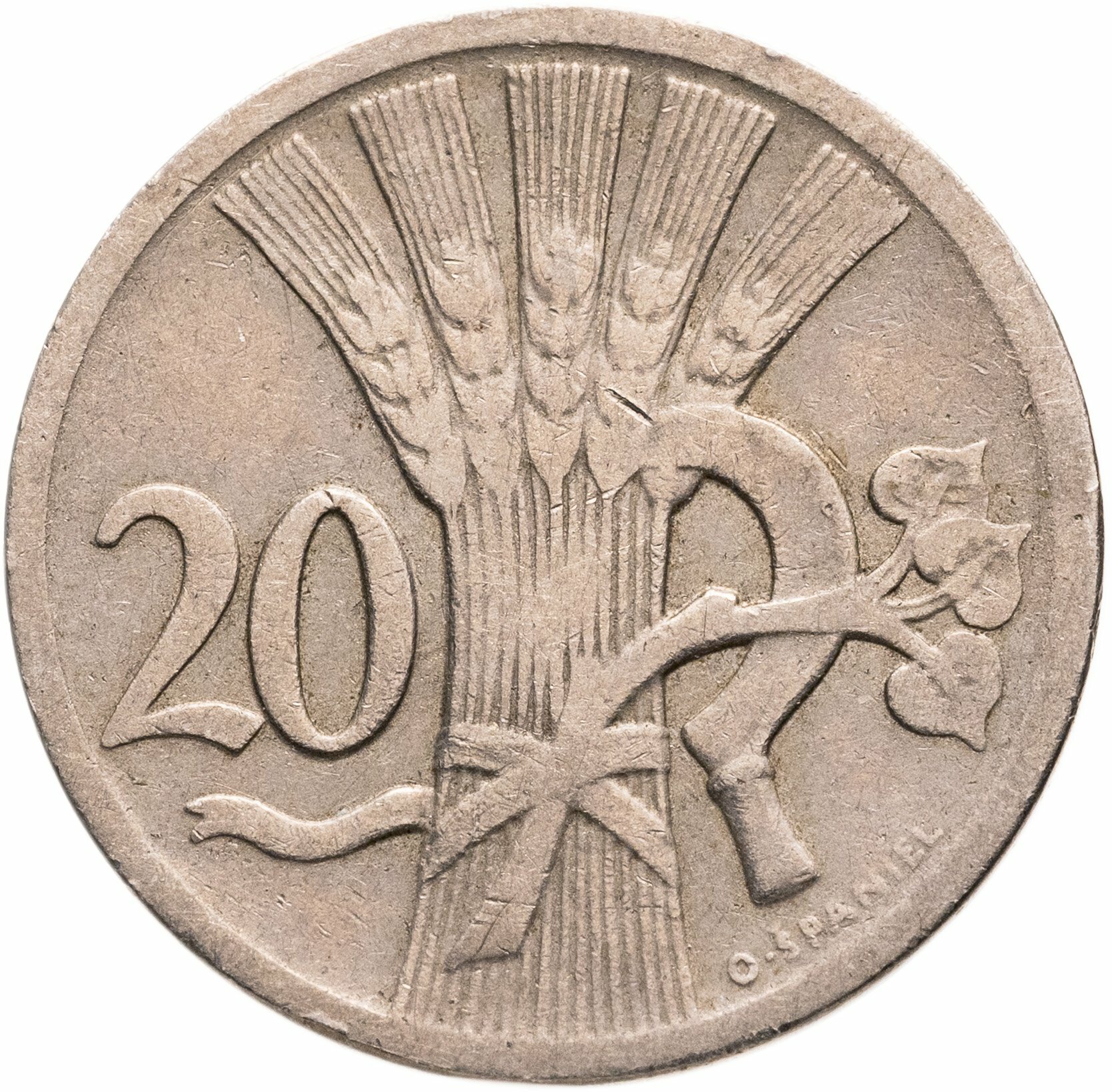 Чехословакия 20 геллеров haleru 1930, Мельхиор медь-никель, в сохранности VF-XF