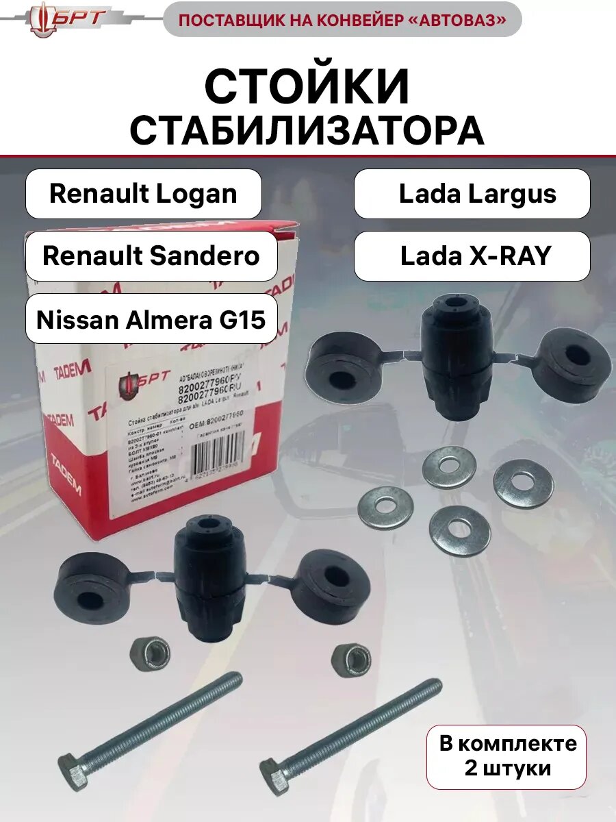Стойки стабилизатора БРТ, для Рено Логан, Сандеро, Лада Ларгус, 2 шт
