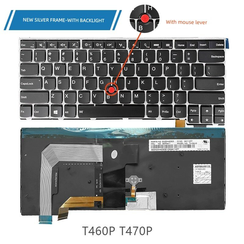 Клавиатура для ThinkPad T460P/T470P с серебряной рамкой и подсветкой